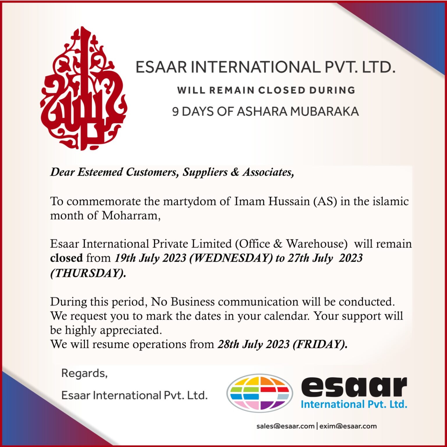 esaar | Esaar International Pvt. Ltd.